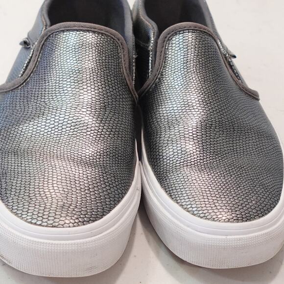Vans | Shoes | Vans Smokey Gray Pewter Metalic Pebbled Texture Slip On ...